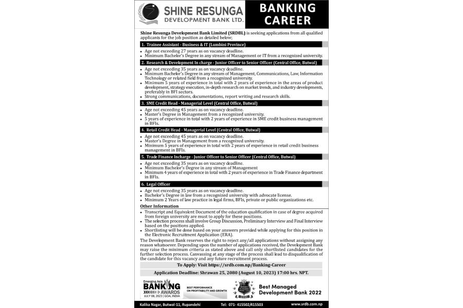Vacancy in Shine Resunga Development Bank Limited